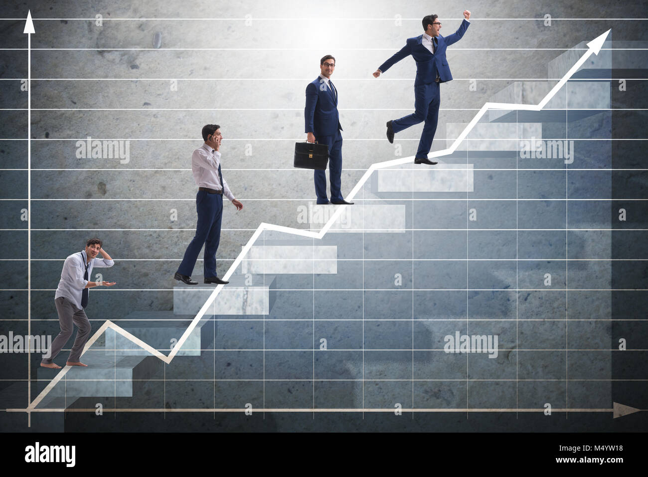 Business concept with man progressing through stages Stock Photo - Alamy