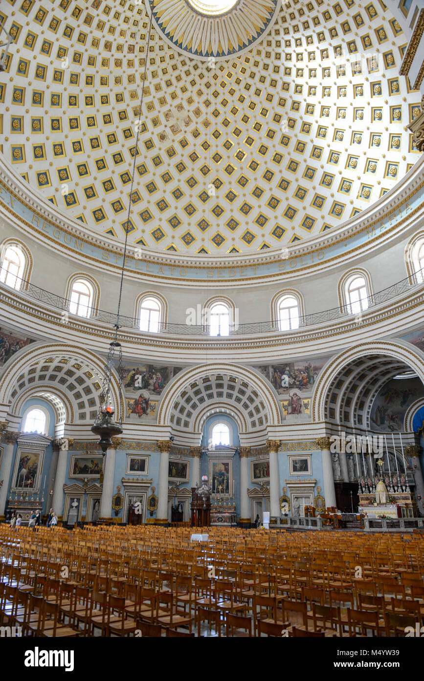Mosta, Malta - 1 November 2017: The interior of the dome in Mosta ...