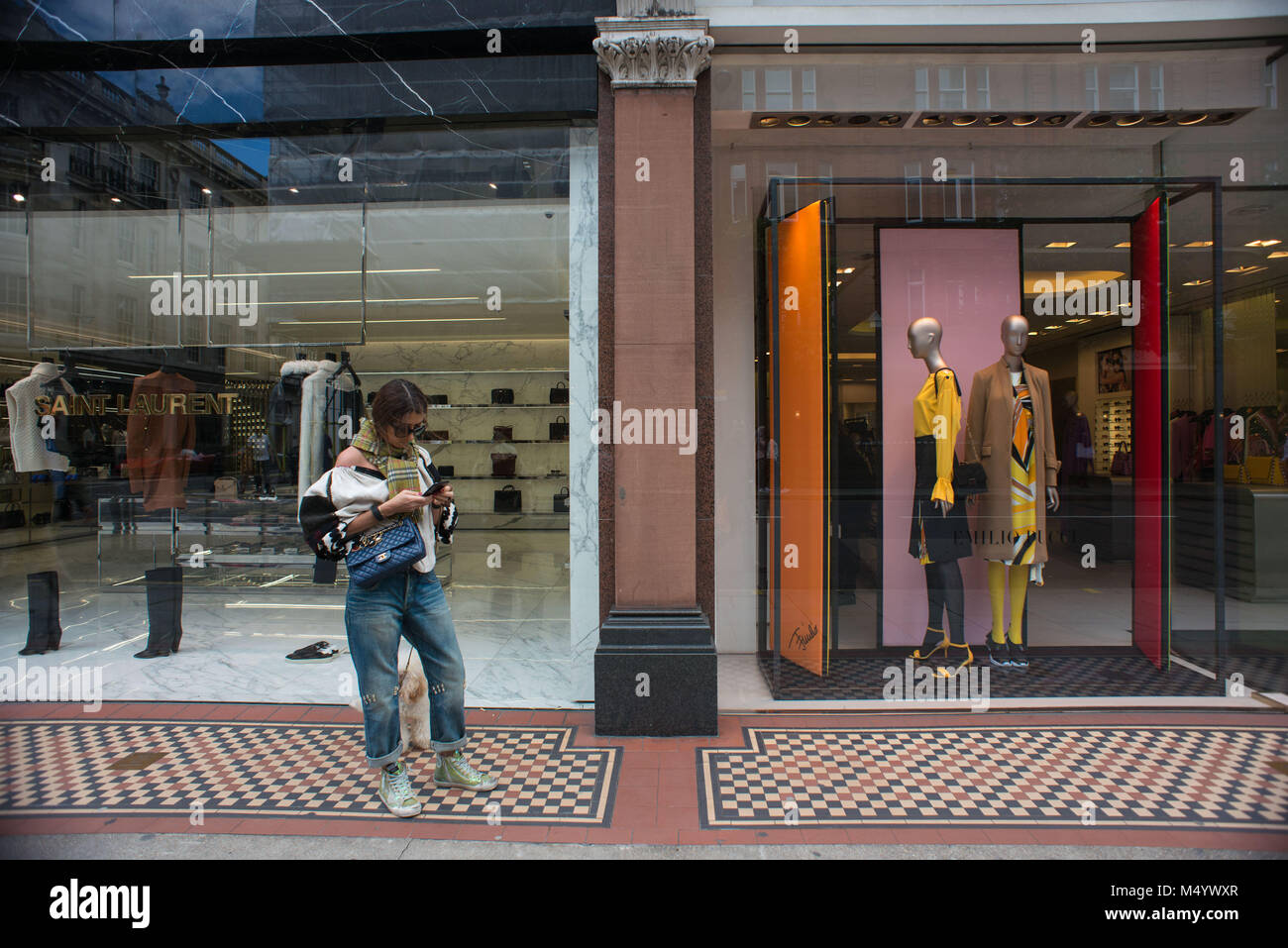 London, United Kingdom. Pucci and Saint Lauren shops, Belgravia Stock ...