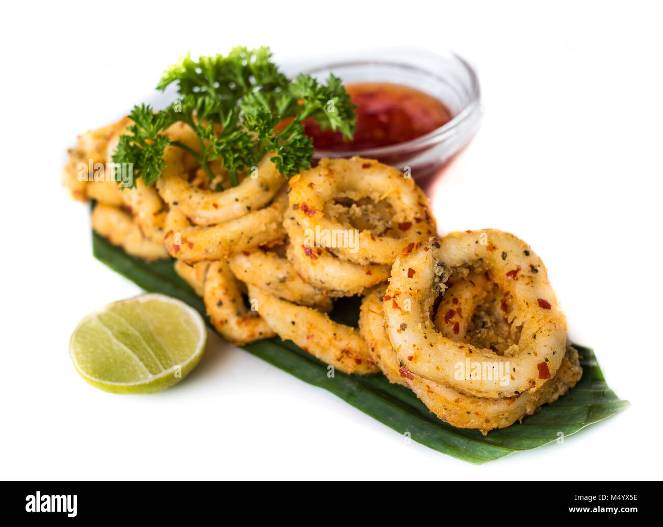 Deep fried calamari rings with sauce bowl Stock Photo - Alamy