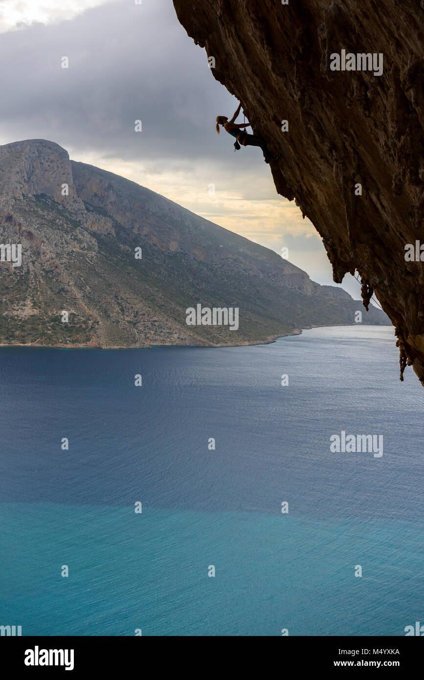 Professional climber rock climbing in Kalymnos, Greece Stock Photo - Alamy