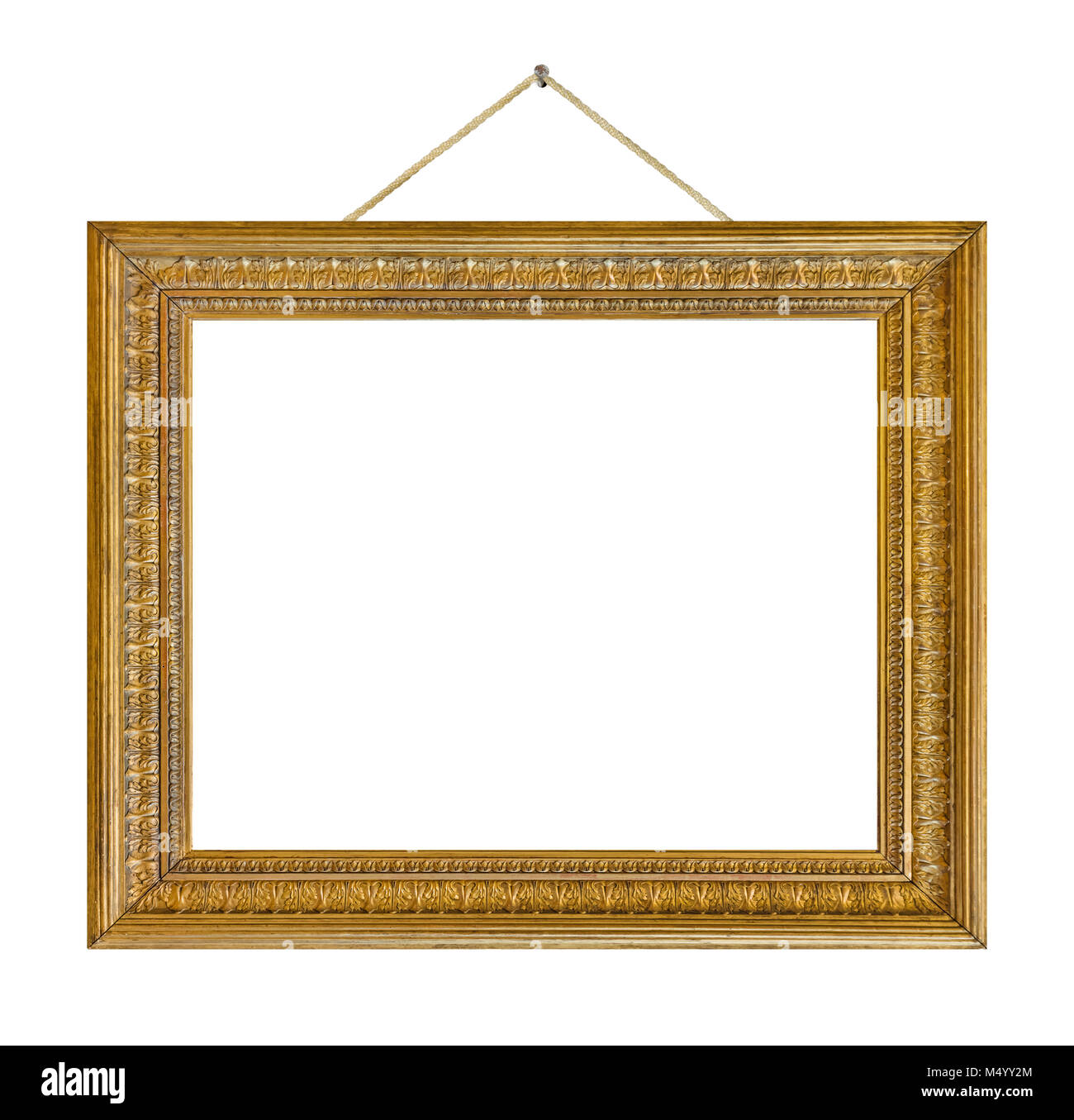 Old wooden picture frame hanging on a rope Stock Photo - Alamy