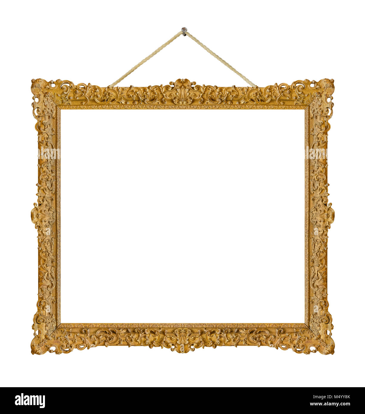 Old wooden picture frame hanging on a rope Stock Photo - Alamy