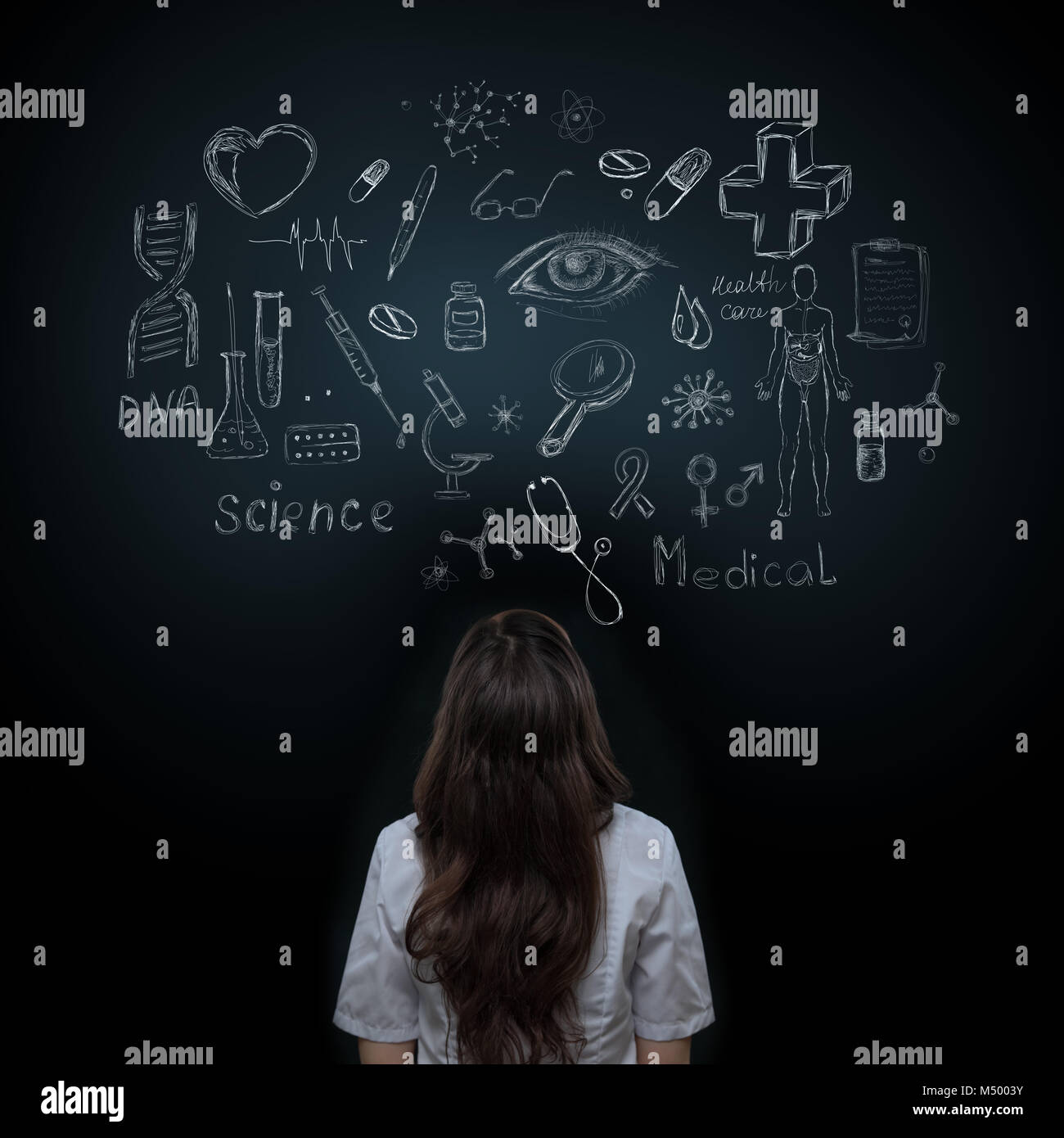 Medicine doctor with many medical symbols around as medical concept ...