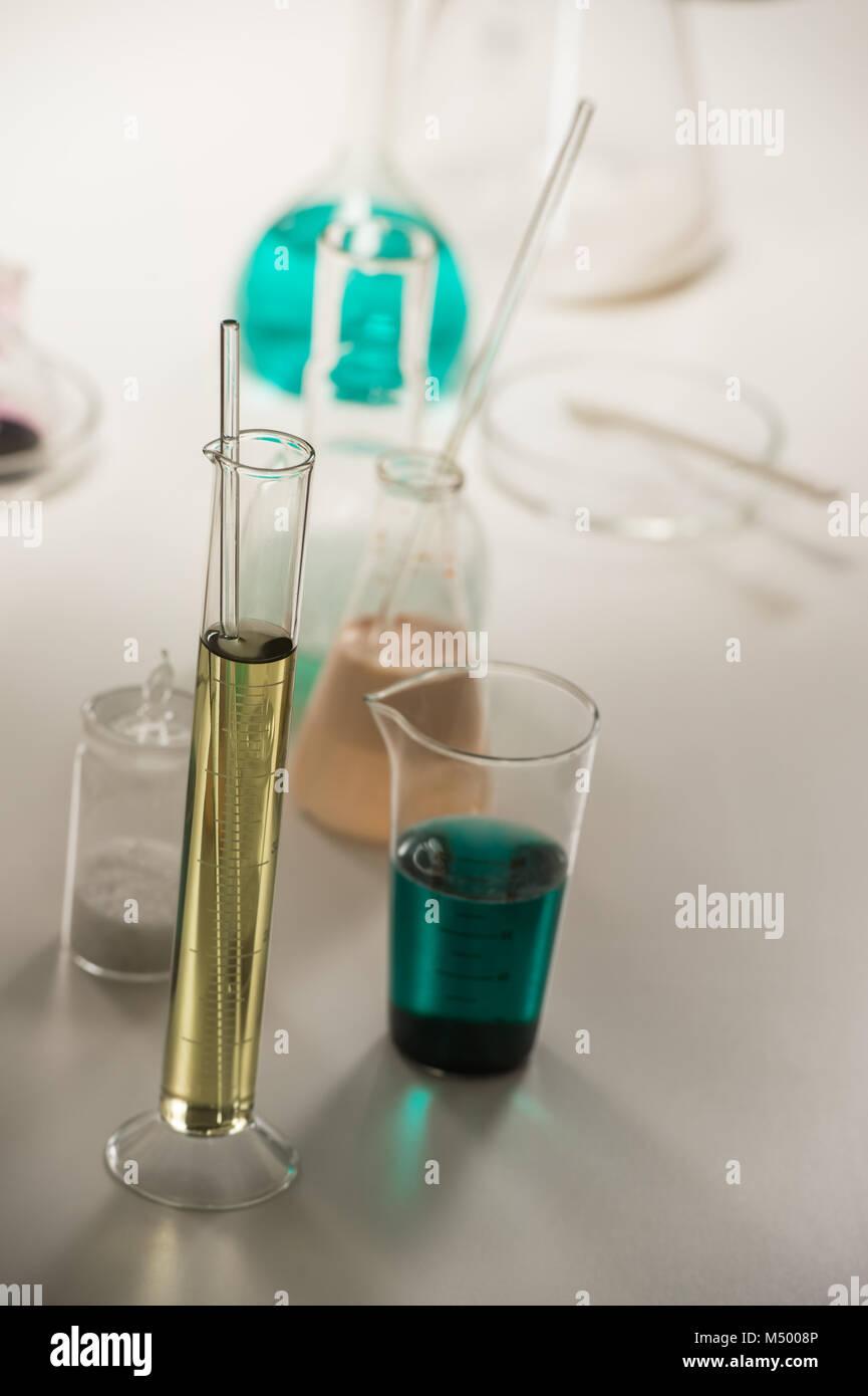 Laboratory glassware with liquid Stock Photo - Alamy