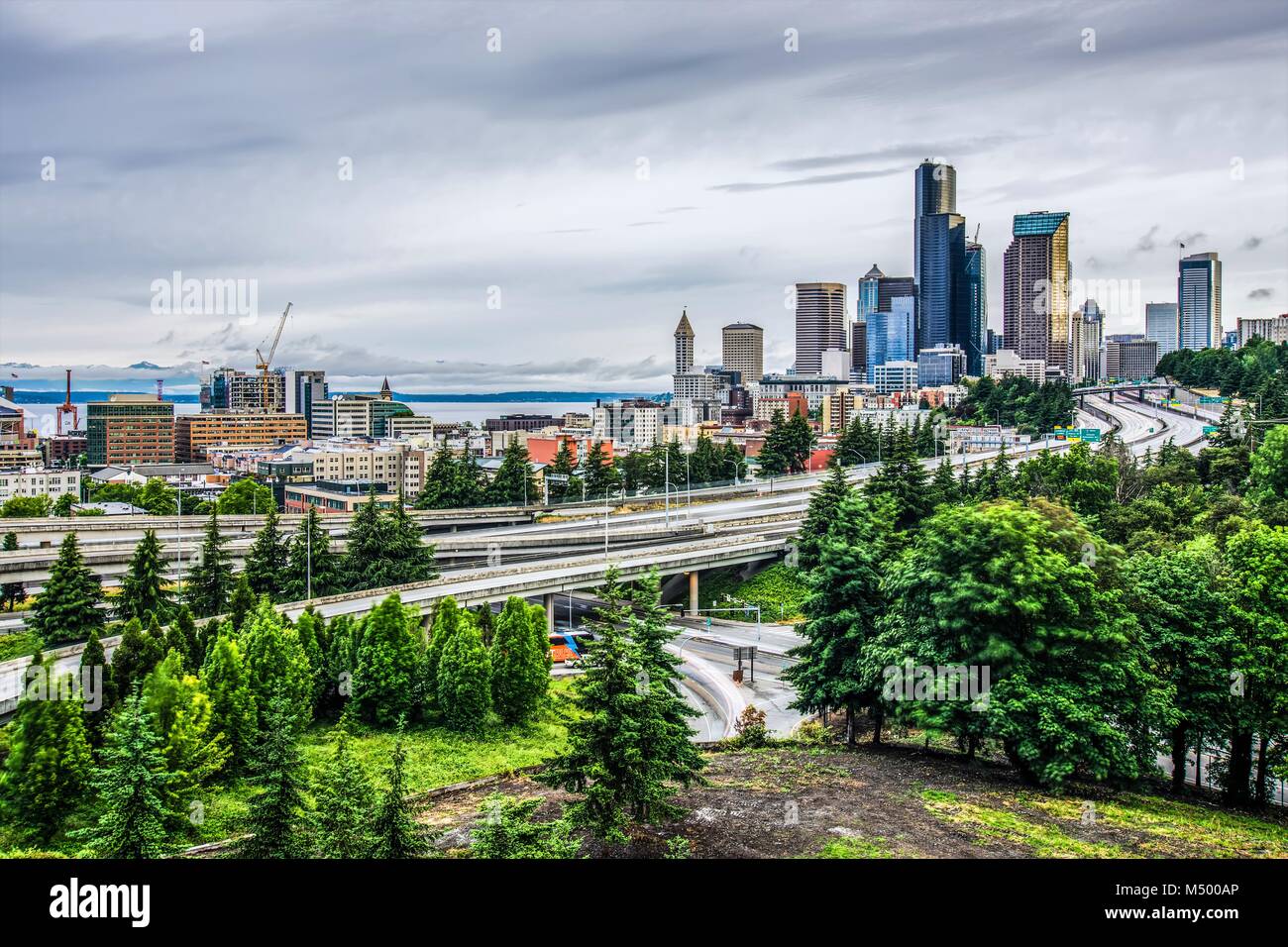 cloudy day over seattle washington Stock Photo - Alamy