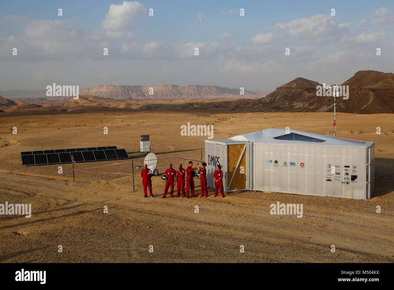 Mitzpe Ramon, Israel. 18th Feb, 2018. Israeli analog astronauts stand ...