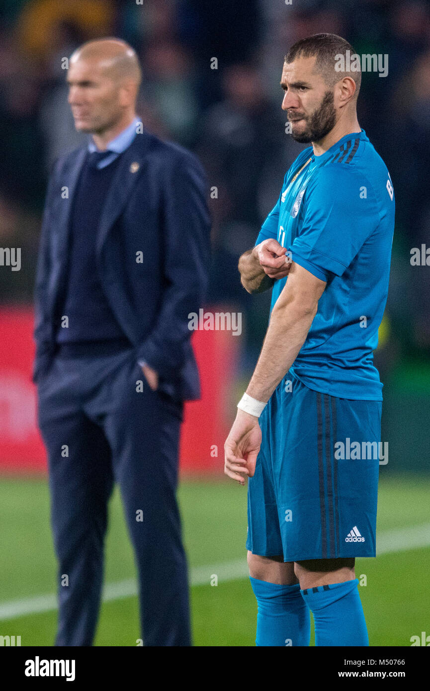 Seville, Spain. 19th Feb, 2018. Karim Benzema and Zinedine Zidane ...