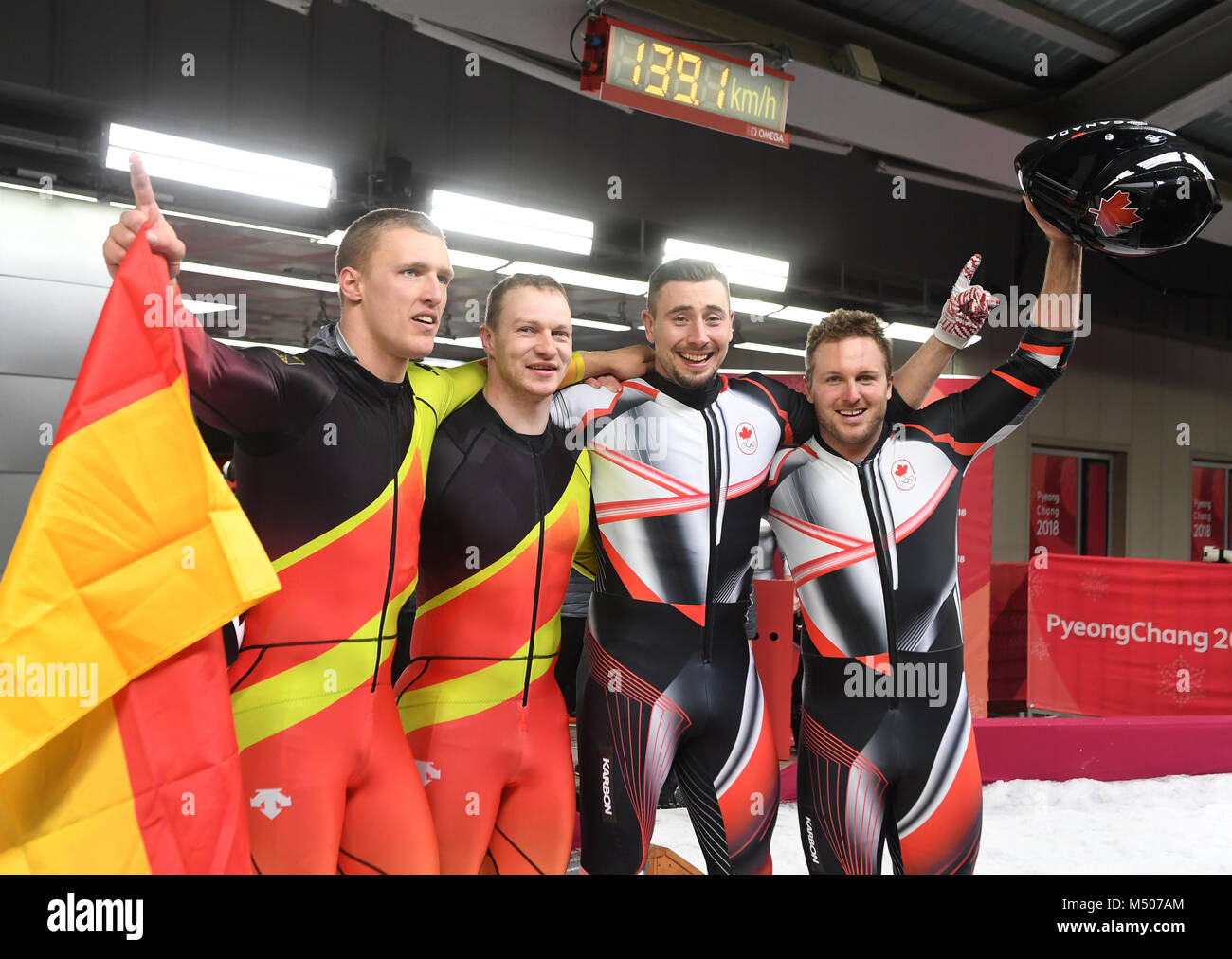 19 February 2018, South Korea, Pyeongchang, Olympics, bobsleigh, two ...