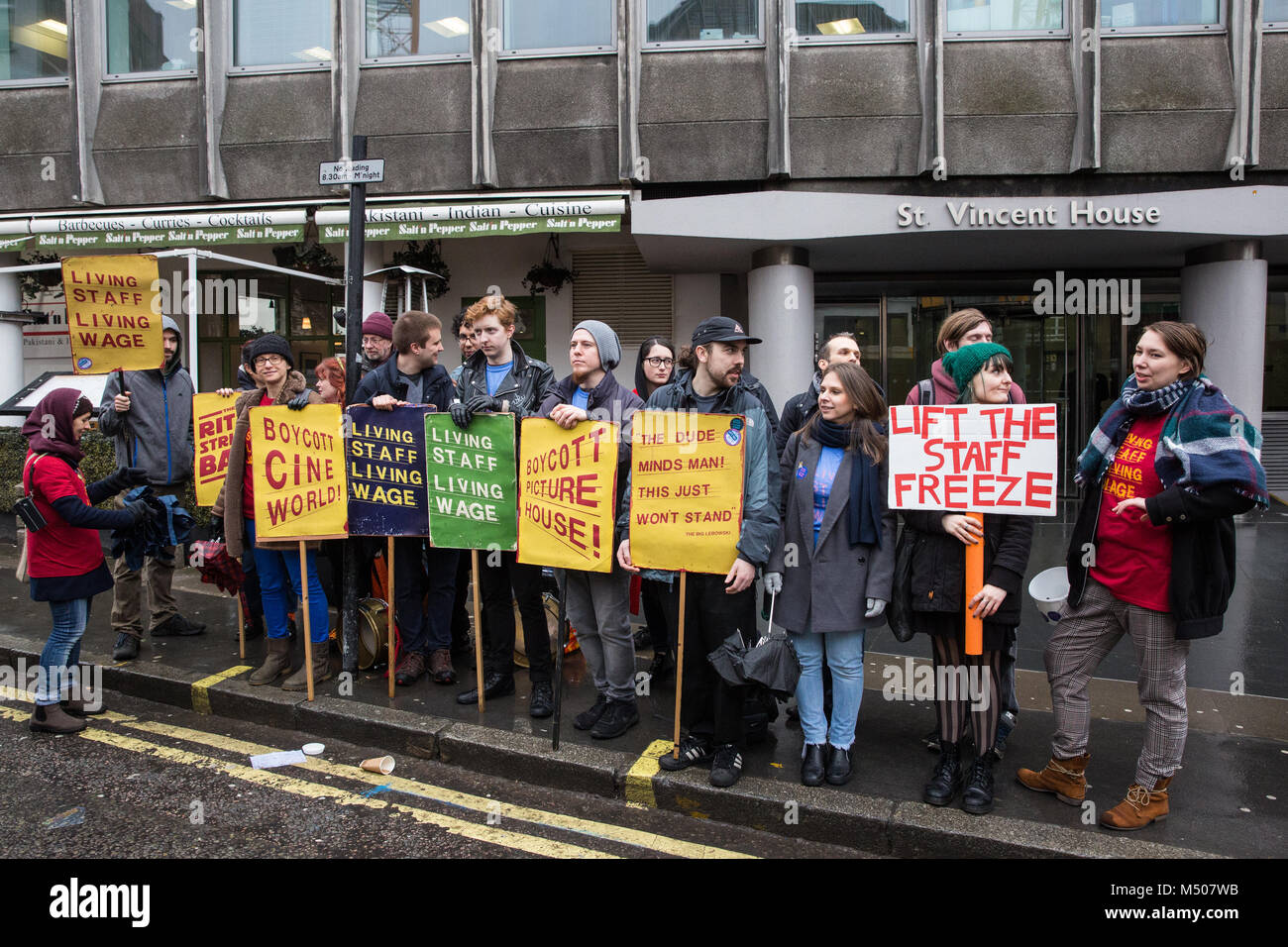 London, UK. 19th February, 2018. Cinema workers belonging to the BECTU ...