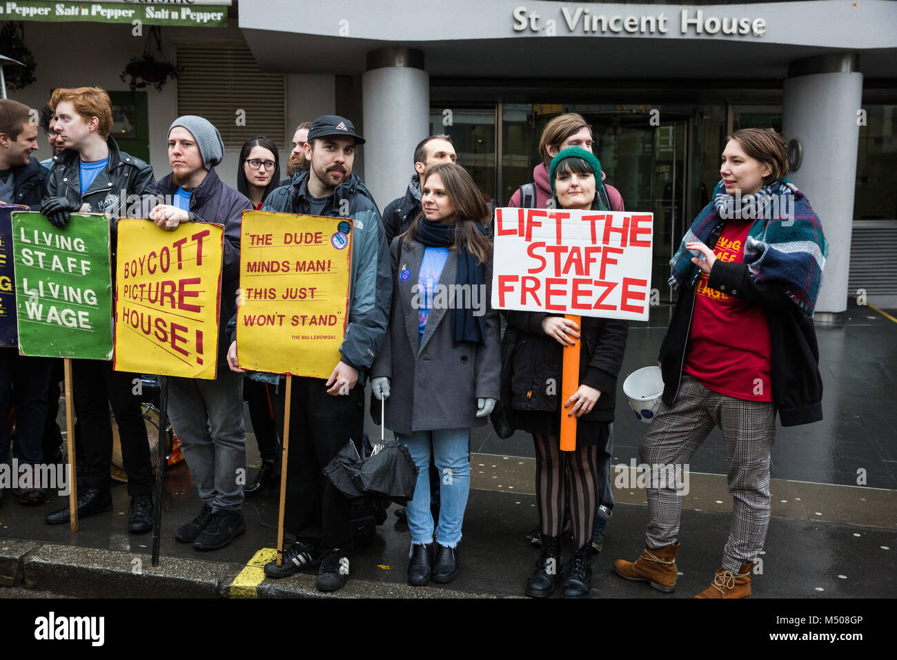 London, UK. 19th February, 2018. Cinema workers belonging to the BECTU ...