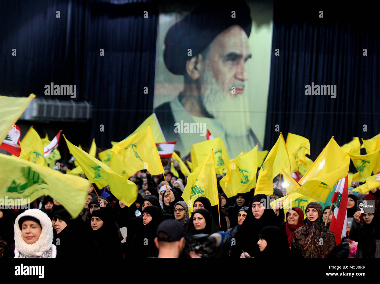 16 Febuary 2018, Lebanon, Beirut: Hezbollah supporters sway flags ...