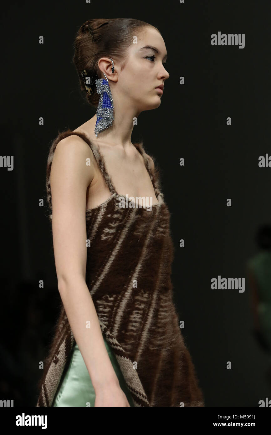 London, UK. 19th February, 2018. A model walk the runway at the ...