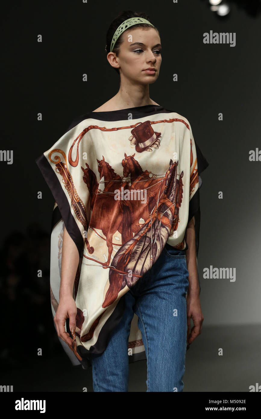 London, UK. 19th February, 2018. A model walk the runway at the ...