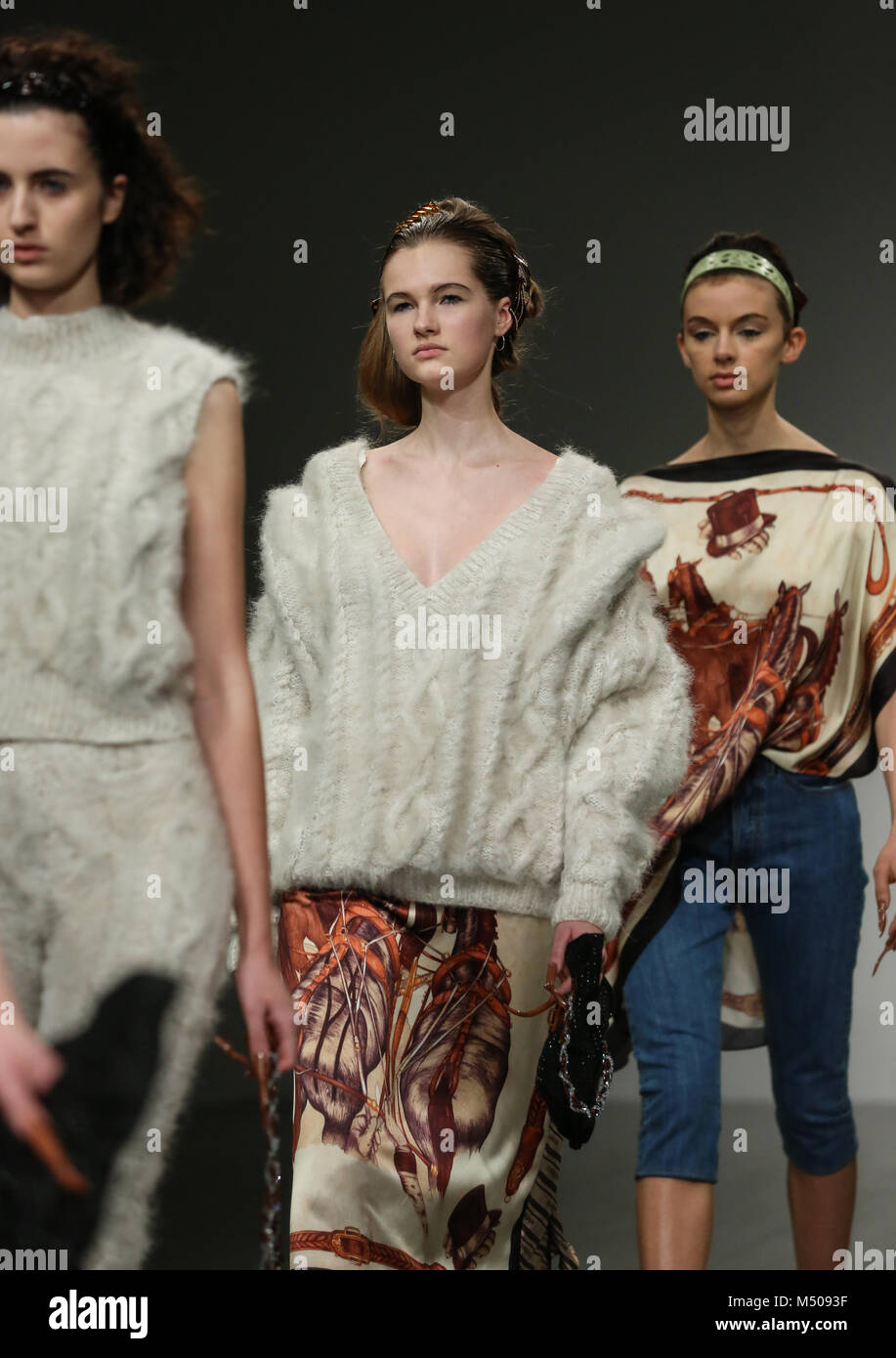 London, UK. 19th February, 2018. Models walk the runway at the Faustine ...