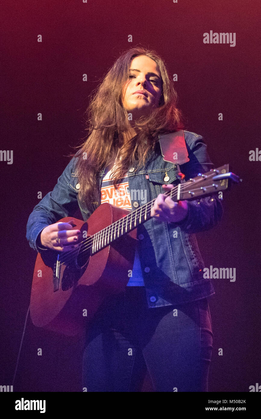 Glasgow, UK. 19th Feb, 2018. English singer Georgie performs on stage ...