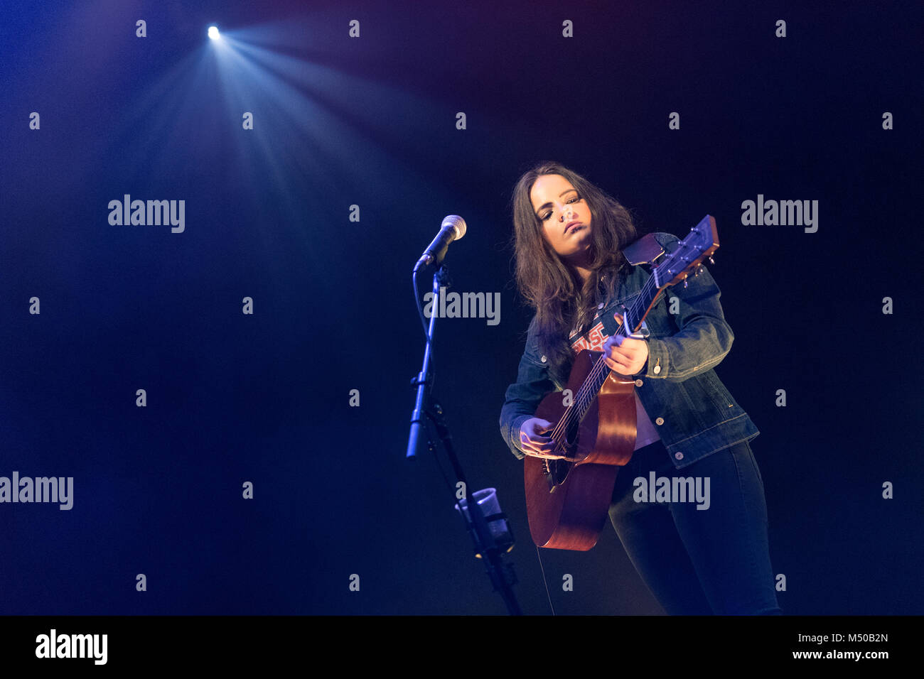 Glasgow, UK. 19th Feb, 2018. English singer Georgie performs on stage ...