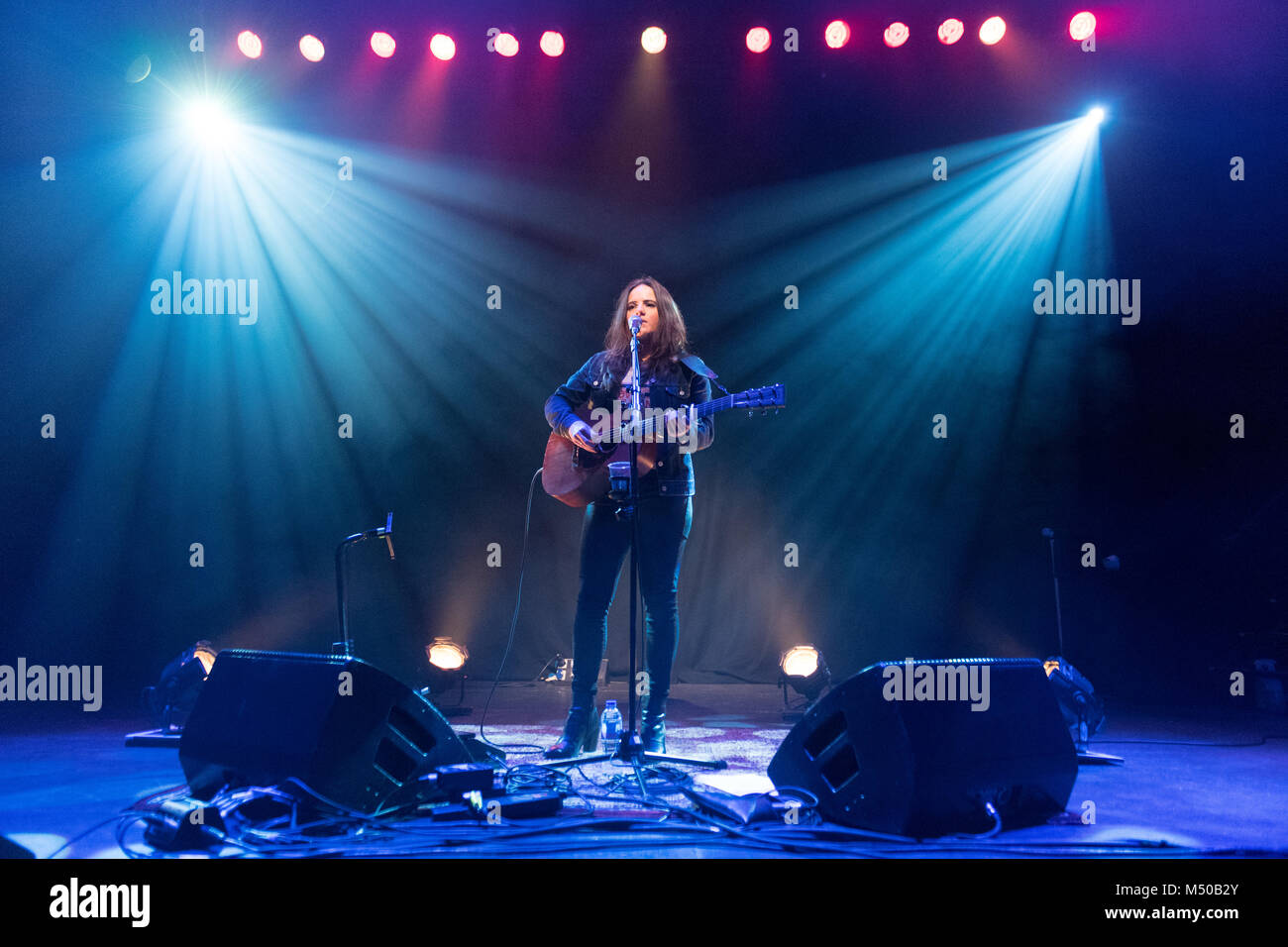 Glasgow, UK. 19th Feb, 2018. English singer Georgie performs on stage ...