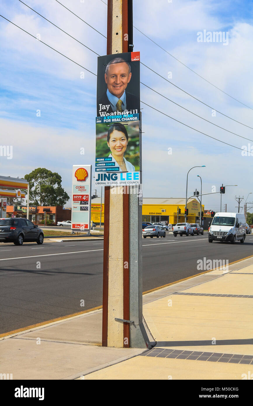 Adelaide Australia 20th February 2018. Campaign posters representing ...