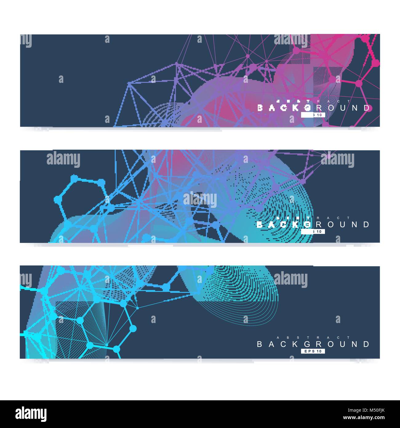 Scientific set of modern vector banners. DNA molecule structure with ...