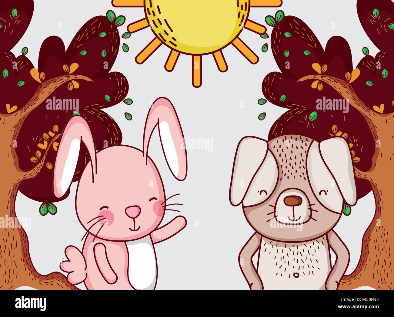 Bunny and dog in forest doodle cartoons Stock Vector Image & Art - Alamy