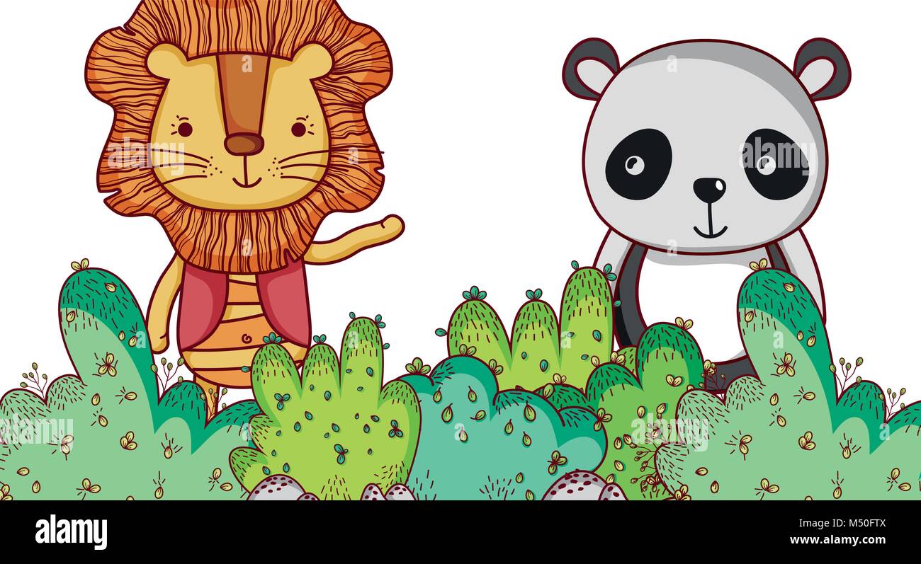 Lion and panda bear in the forest Stock Vector Image & Art - Alamy