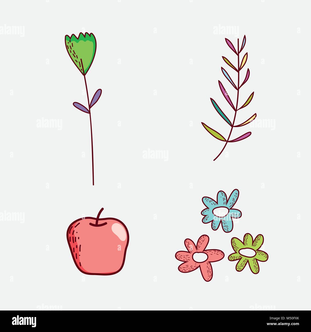 Nature elements doodle cartoons Stock Vector Image & Art - Alamy