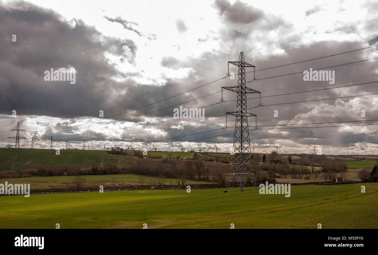 Electricity pylons in the countryside near Stockton,England,UK Stock ...