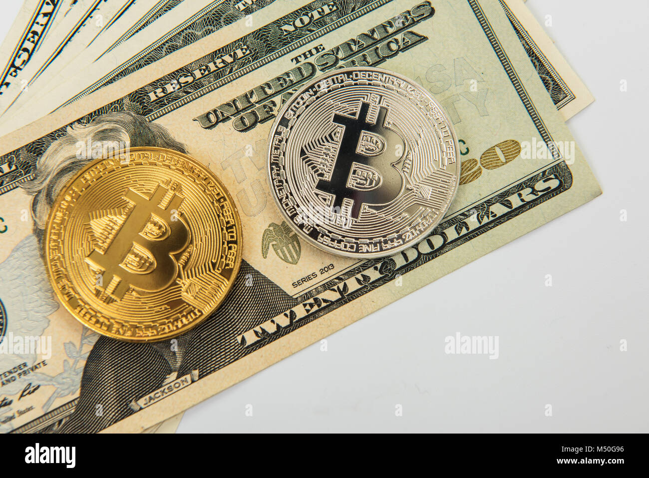 Bitcoin coin with dollars Stock Photo - Alamy
