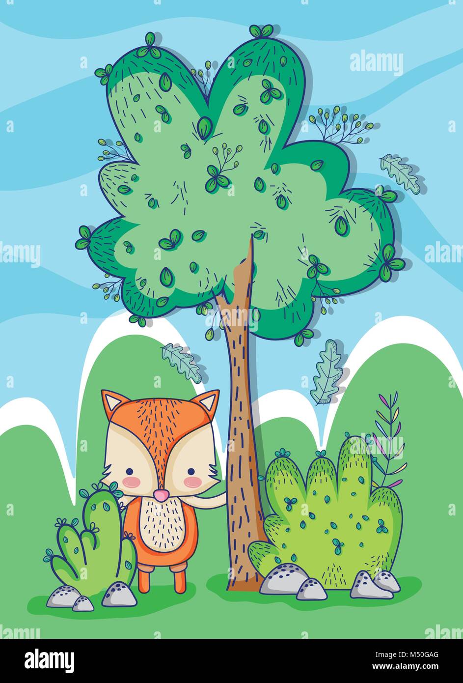Fox in the forest doodle cartoons Stock Vector Image & Art - Alamy