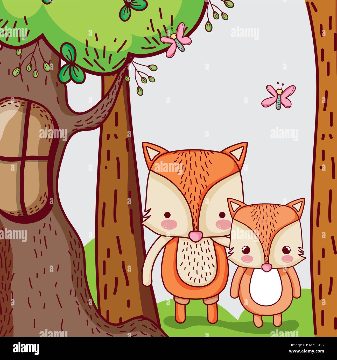 Cute foxes doodles cartoon Stock Vector Image & Art - Alamy