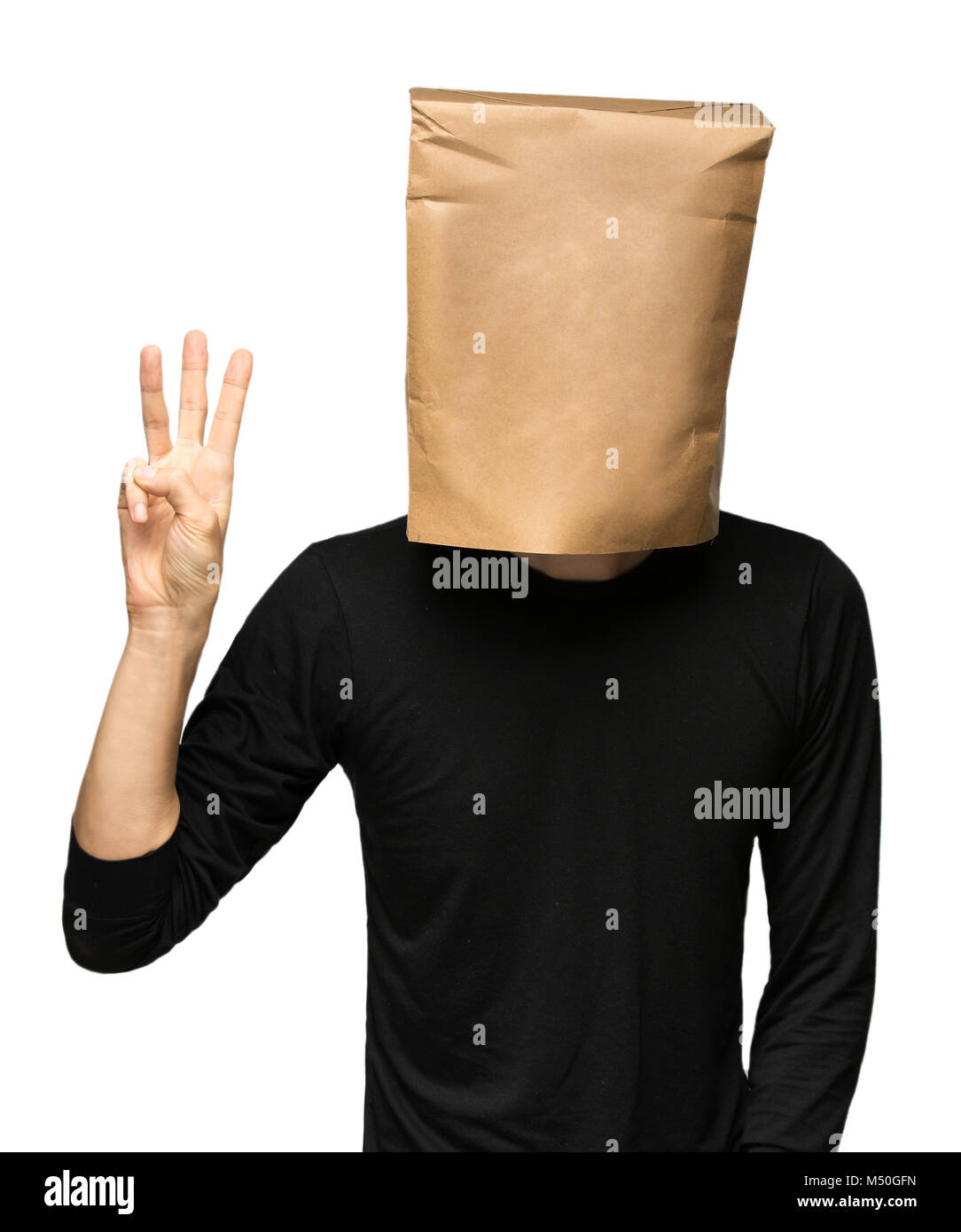 young man covering his head using a paper bag. Three Stock Photo - Alamy