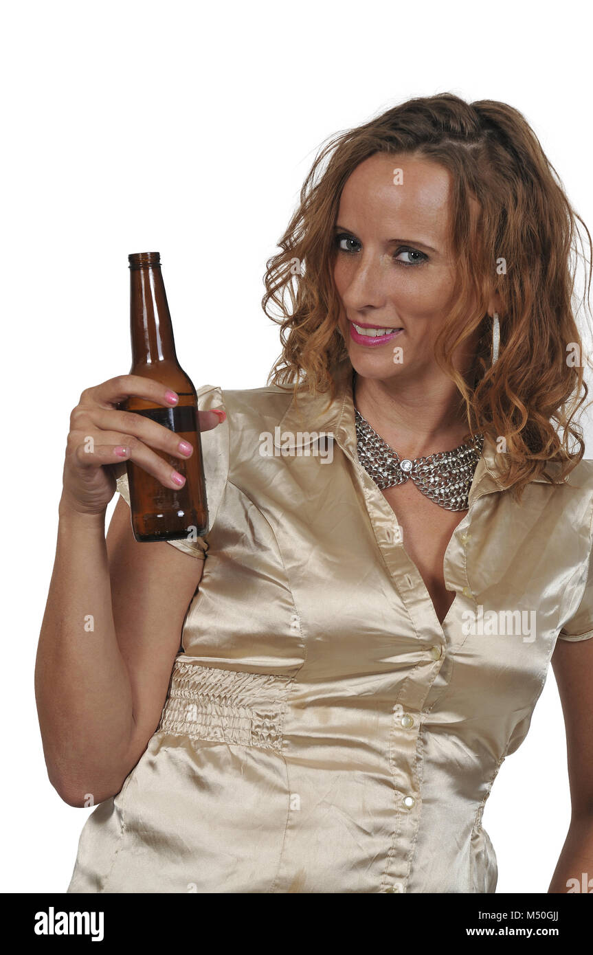 Woman drinking beer Stock Photo - Alamy