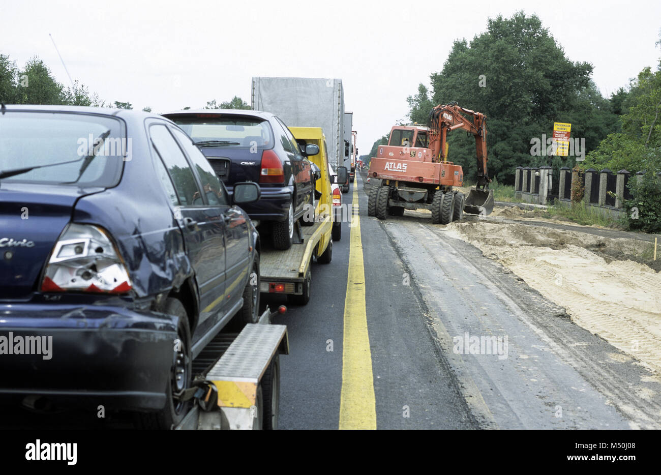 Queue of traffic on E30 road to Warsaw Stock Photo - Alamy