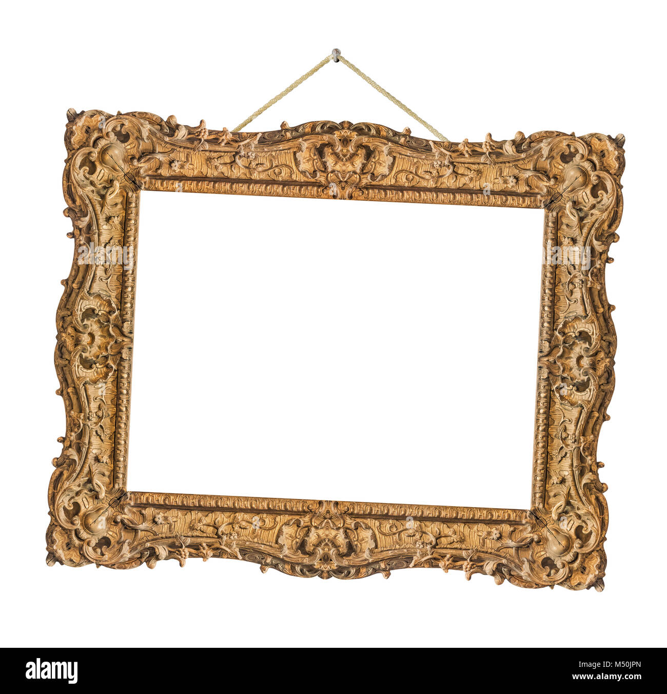 Old wooden picture frame hanging on a rope Stock Photo - Alamy