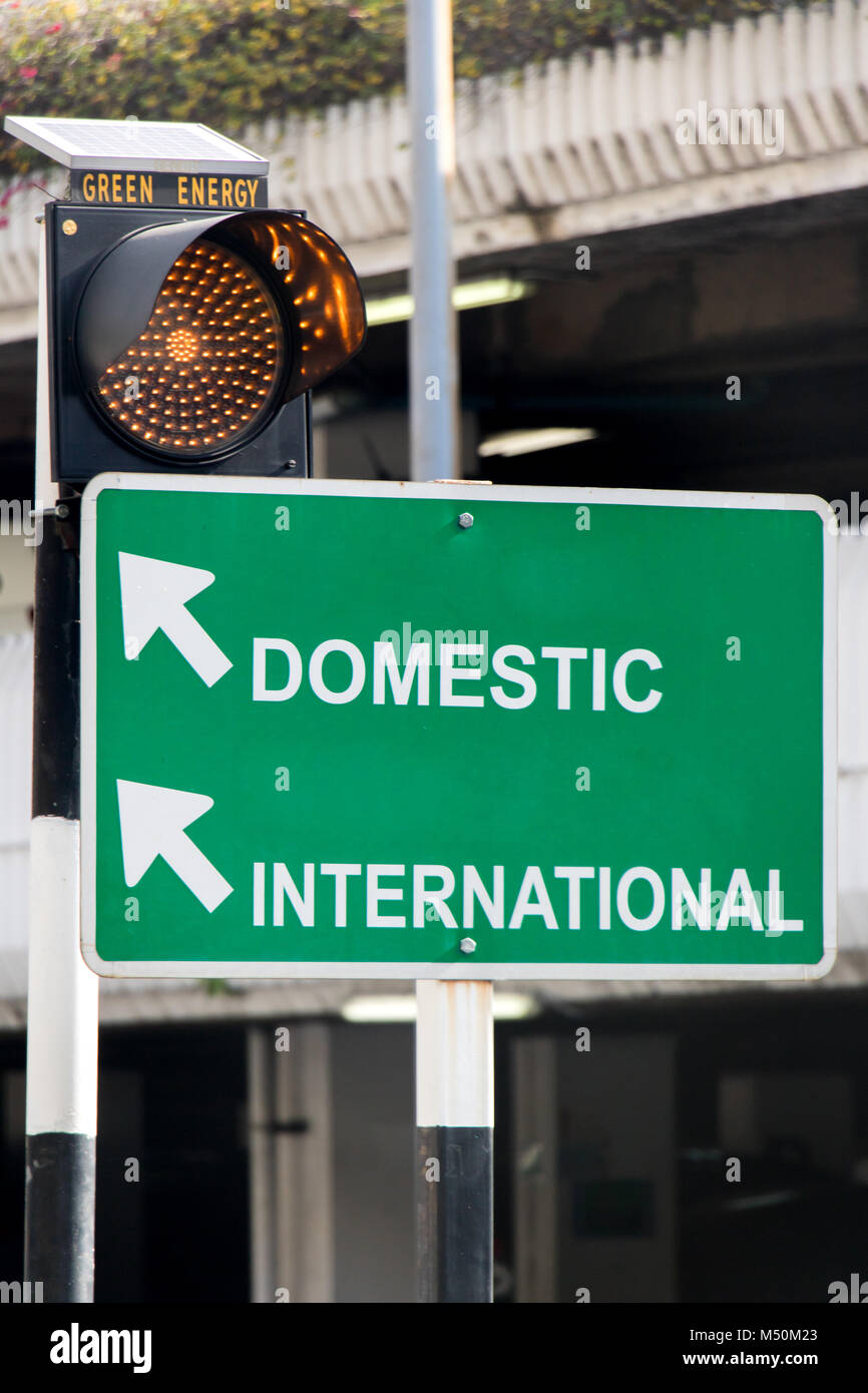 The signs point to the domestic and international airports. Route ...