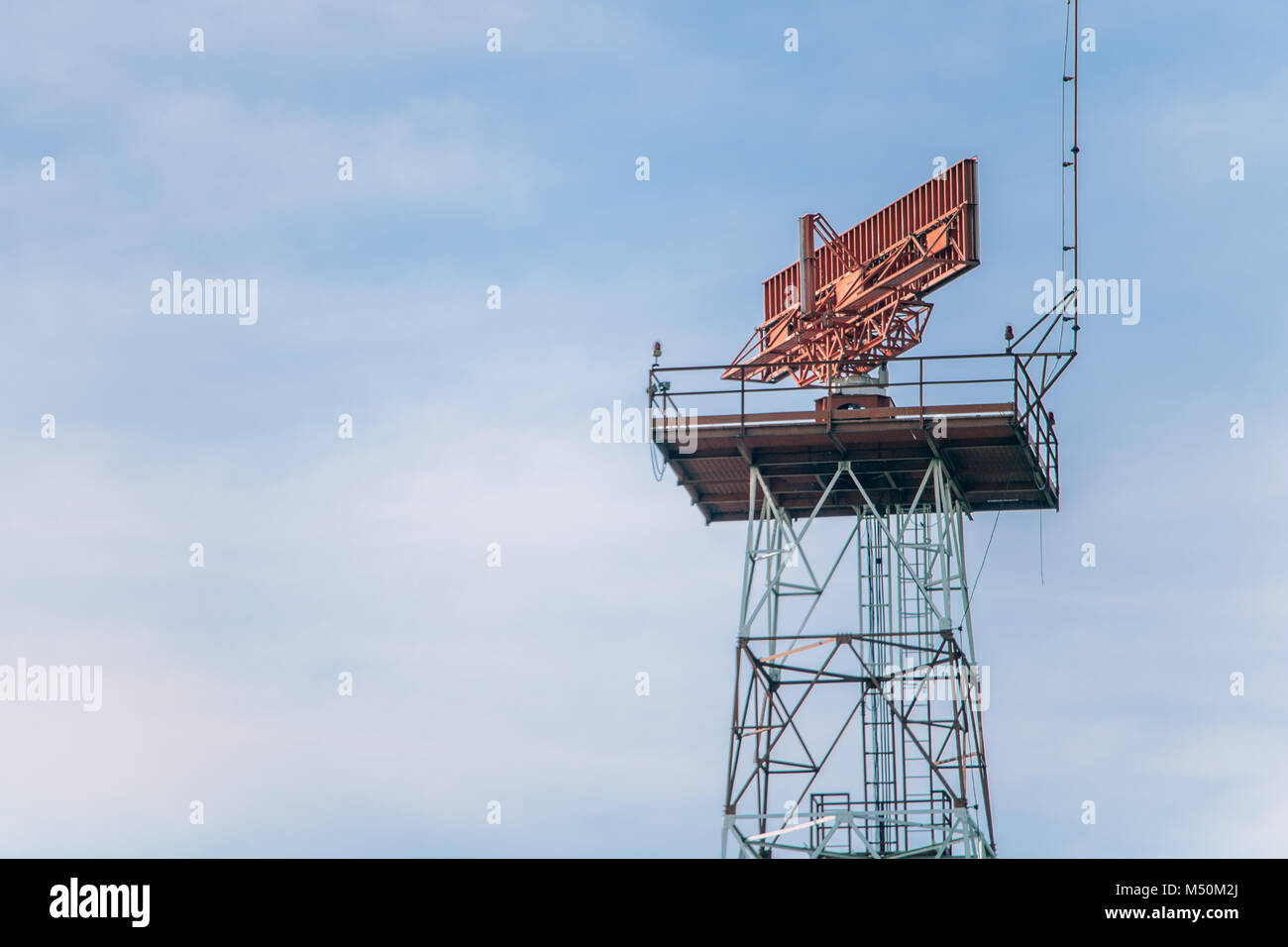 The radar rotates on the tower. The radar works on the steel ...
