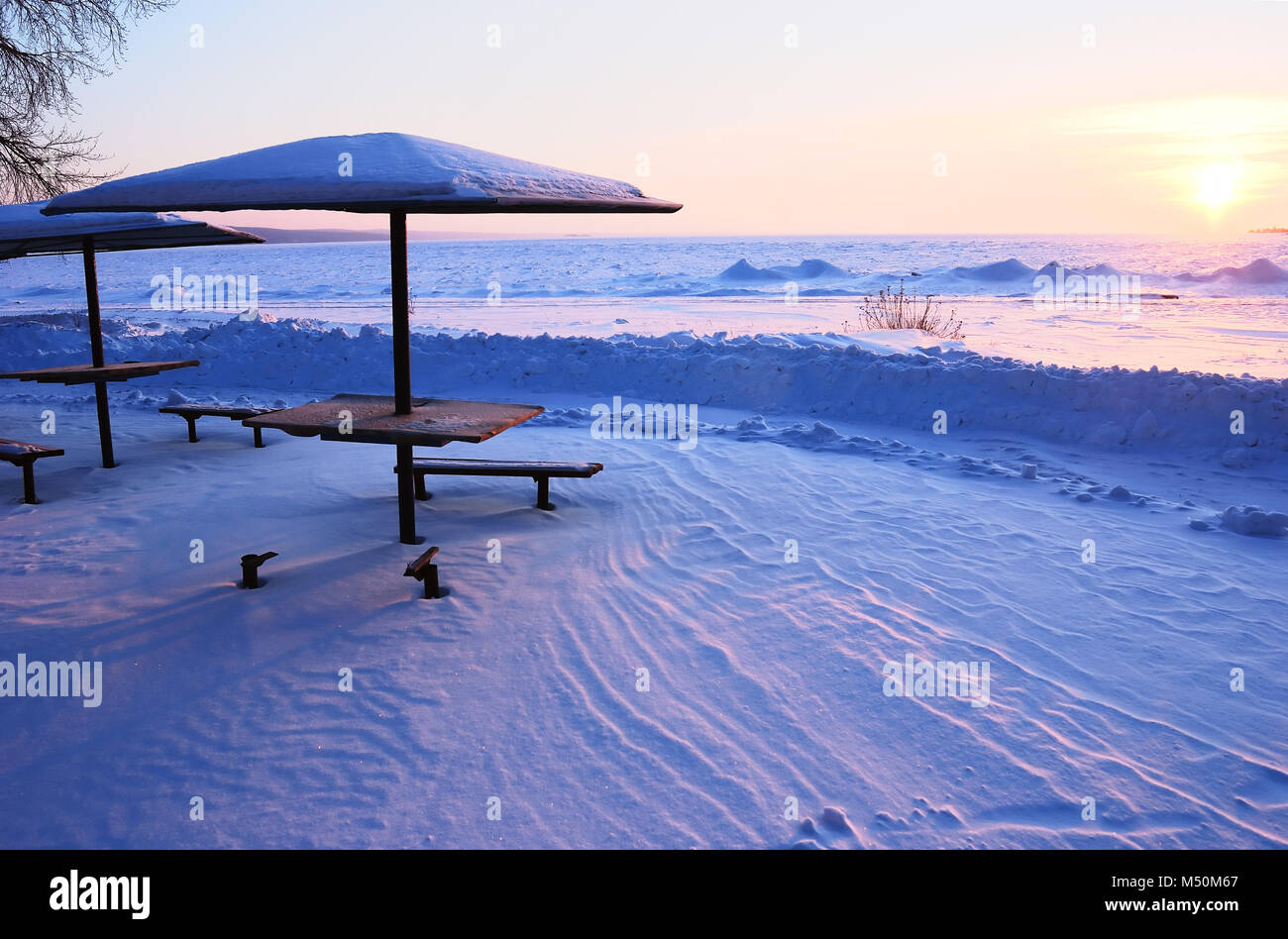 beautiful beach in the winter snow Stock Photo - Alamy
