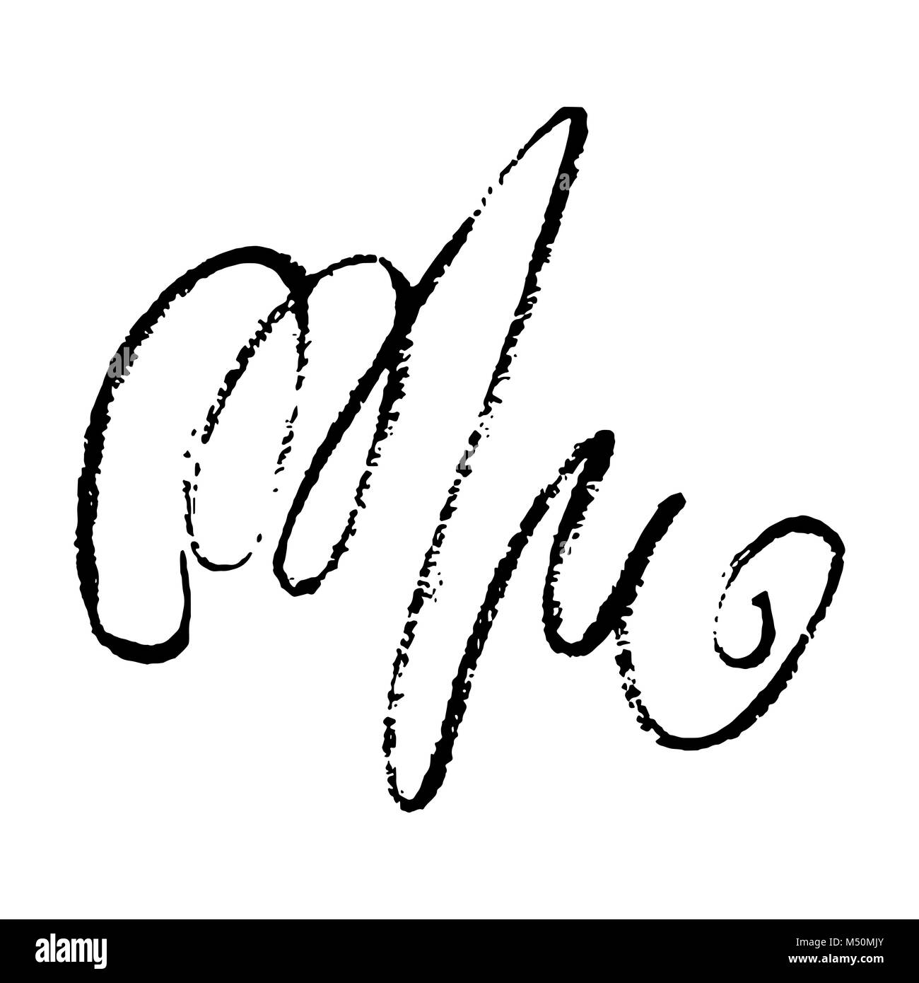 Letter M. Handwritten by dry brush. Rough strokes textured font. Vector ...
