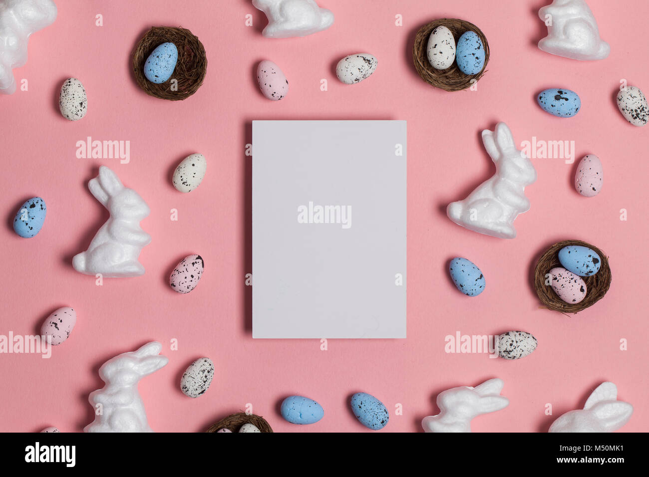 Easter background with a blank white sign Stock Photo - Alamy