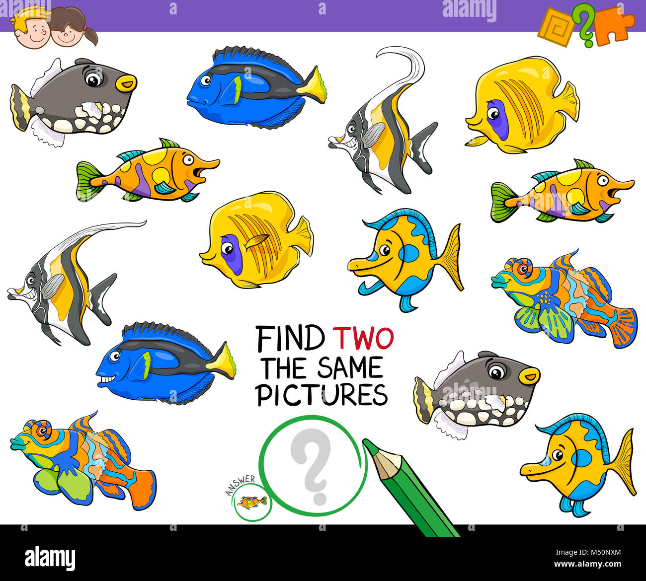 find two the same pictures activity game Stock Photo - Alamy