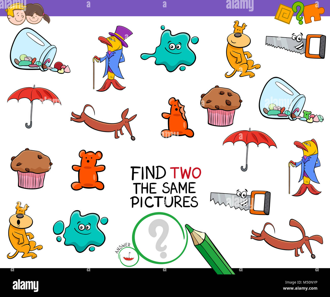 find two identical pictures activity game Stock Photo - Alamy
