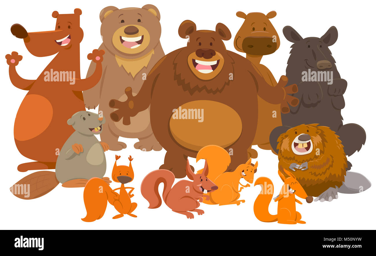 wild mammals animal characters cartoon Stock Photo - Alamy