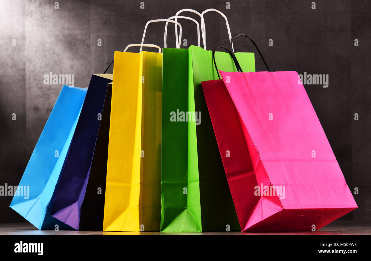 Composition with colorful paper shopping bags Stock Photo - Alamy