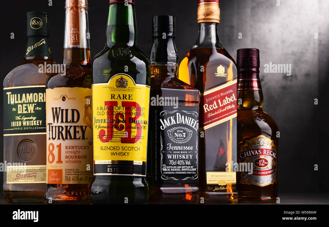 Bottles of global whiskey brands Stock Photo - Alamy