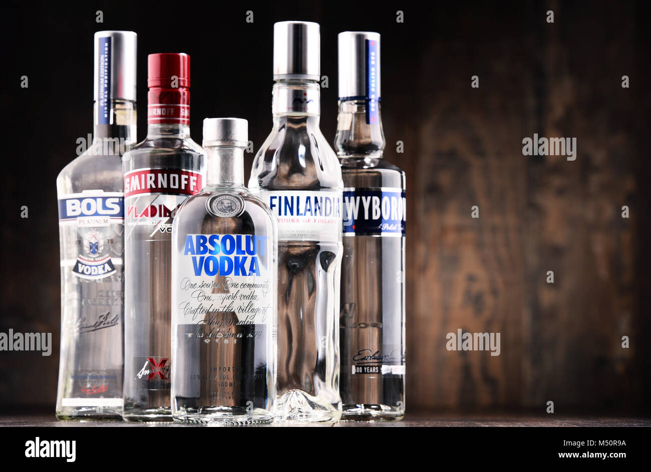 Bottles of assorted global vodka brands Stock Photo - Alamy