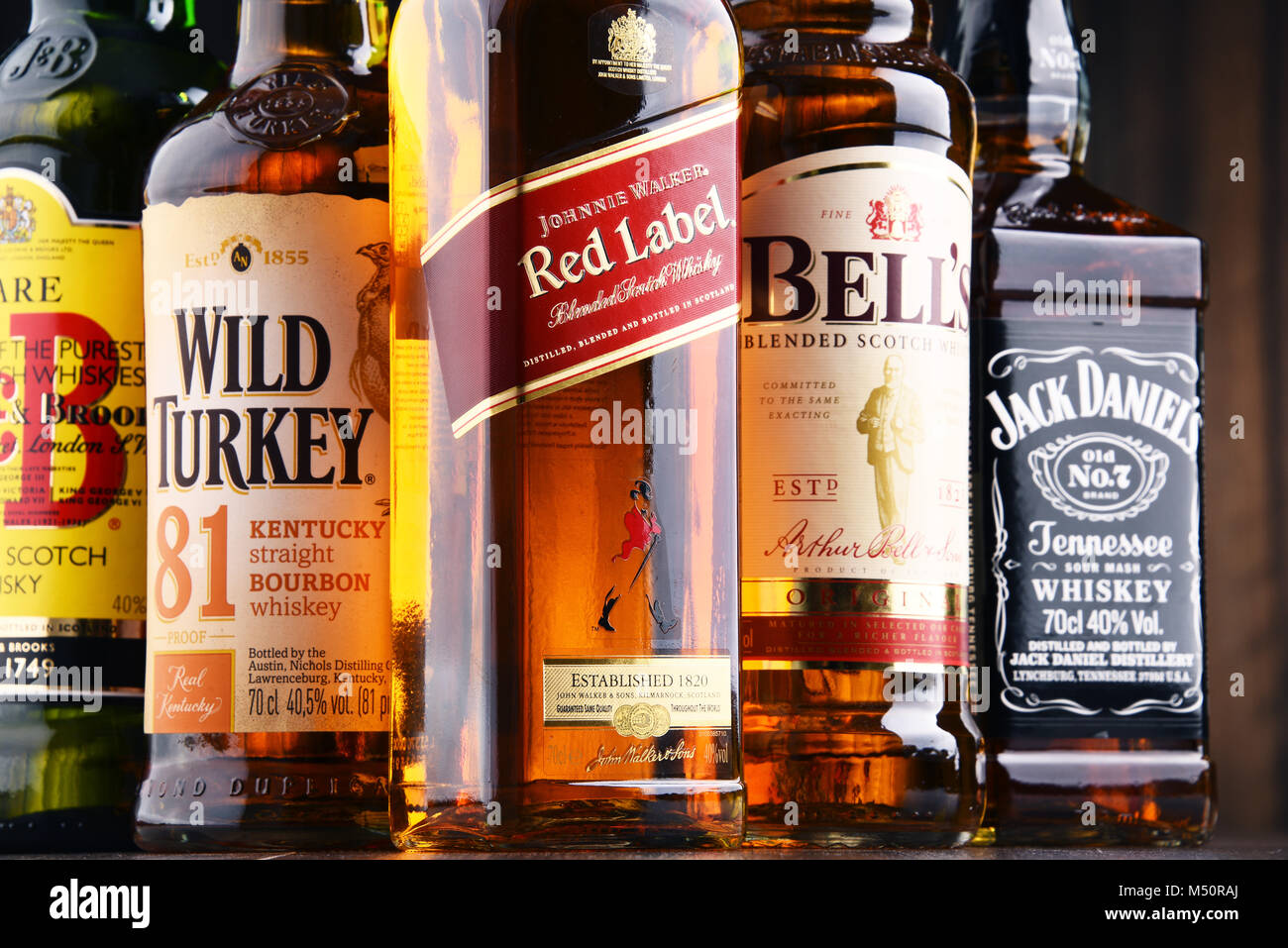 Bottles of global whiskey brands Stock Photo - Alamy