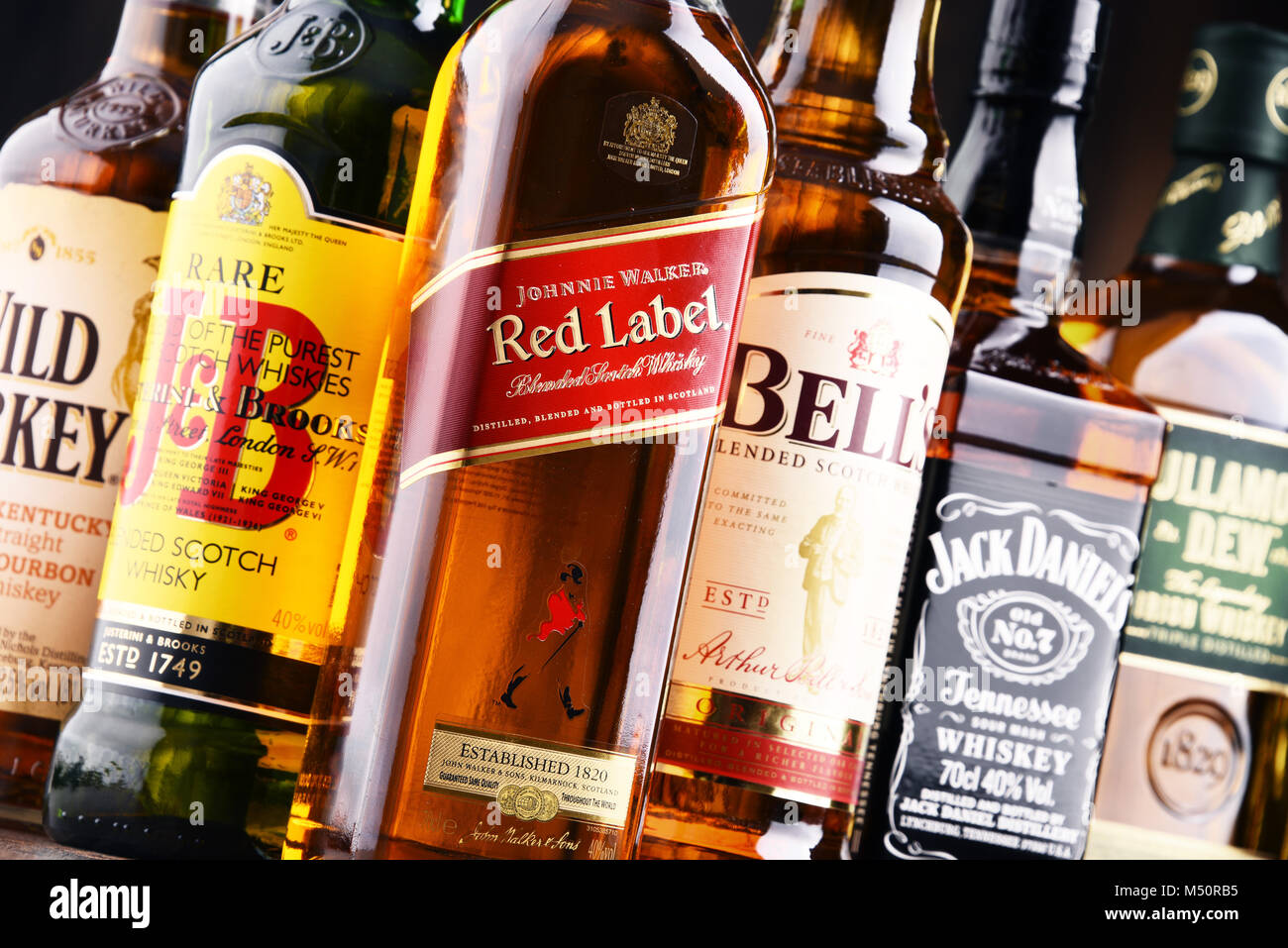 Bottles of global whiskey brands Stock Photo - Alamy