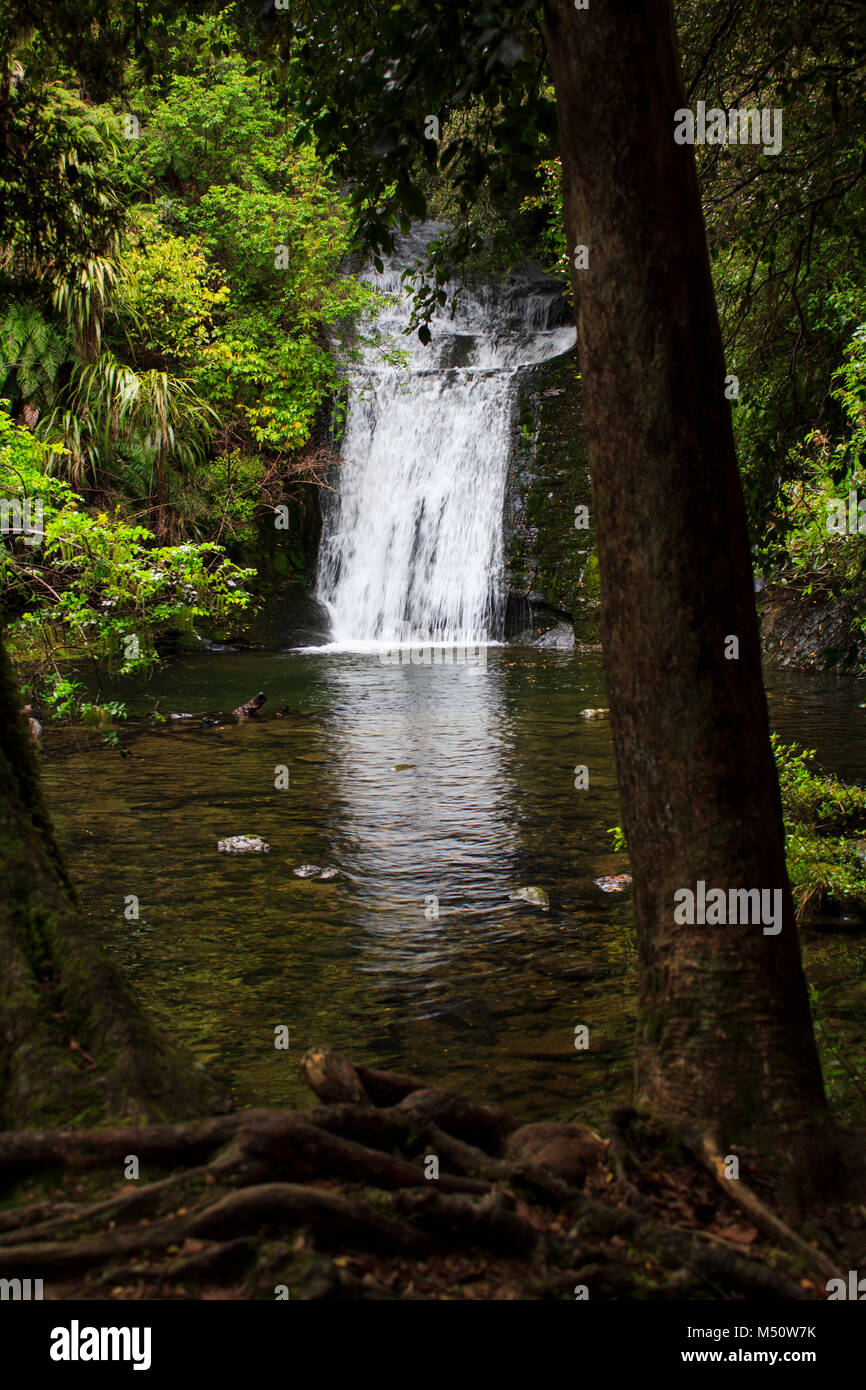 Beautiful waterfall and her reflection on water Stock Photo - Alamy