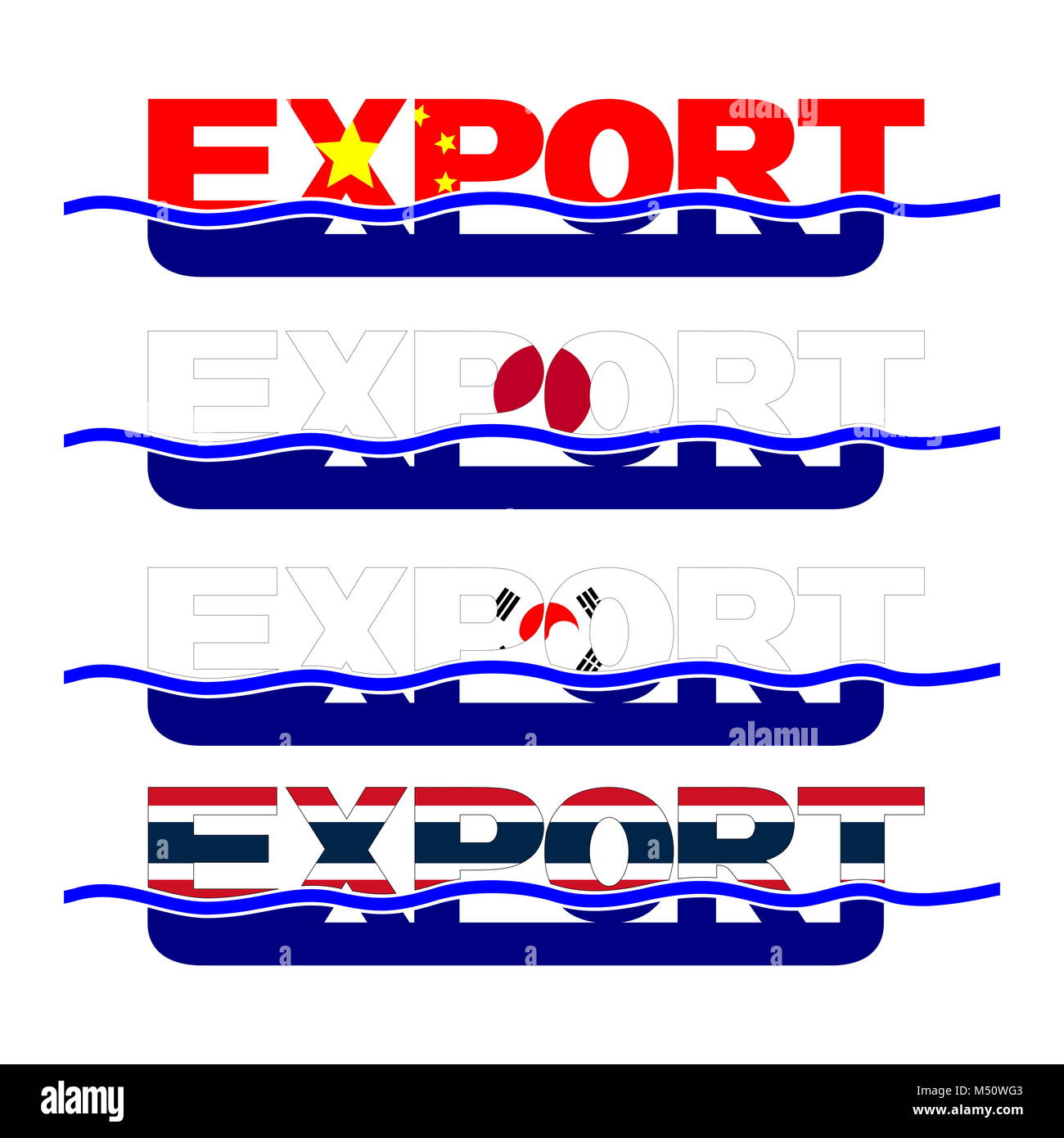 Export flag text with blue waves illustration Stock Photo - Alamy